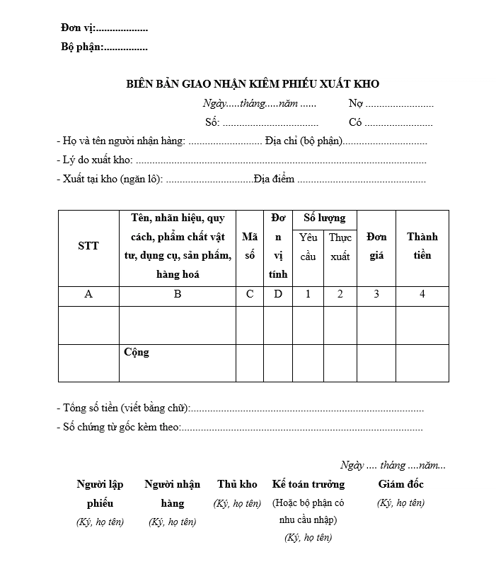 Tải mẫu biên bản giao nhận hàng hóa file word, excel mới